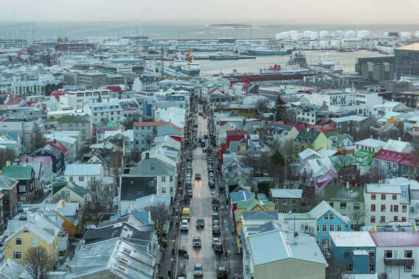 Reykjavik, Iceland - 03 January, 2017: aerial view of cars on streets ...