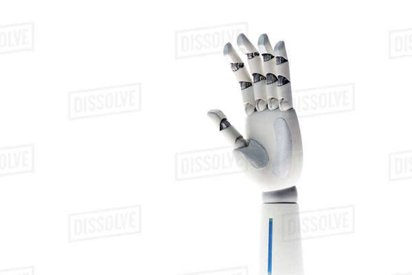 Robot waving hand isolated on white - Stock Photo - Dissolve