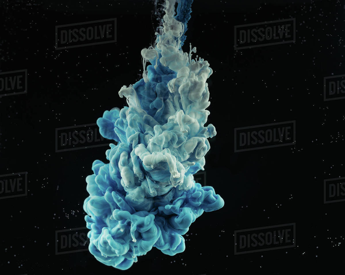 Abstract blue and white flowing paint on black - Stock Photo - Dissolve