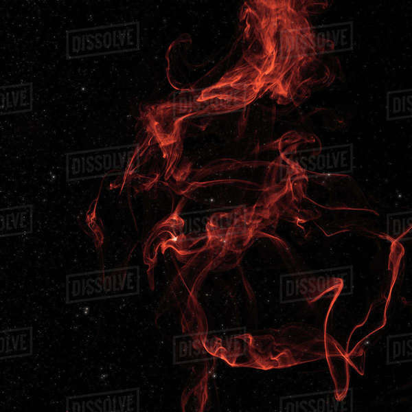 Red spiritual smoke in space with stars on black background - Stock ...