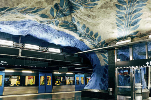 SWEDEN, STOCKHOLM - APRL 27, 2018: modern designed colorful metro ...