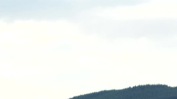 Tilt-down to reveal the town of Inveraray on an overcast day, seen from ...