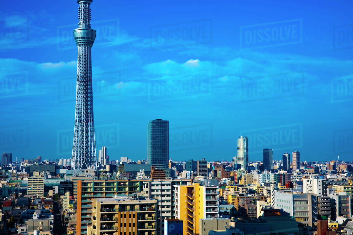 A tower at the urban city long shot. Taito district Asakusa Tokyo ...