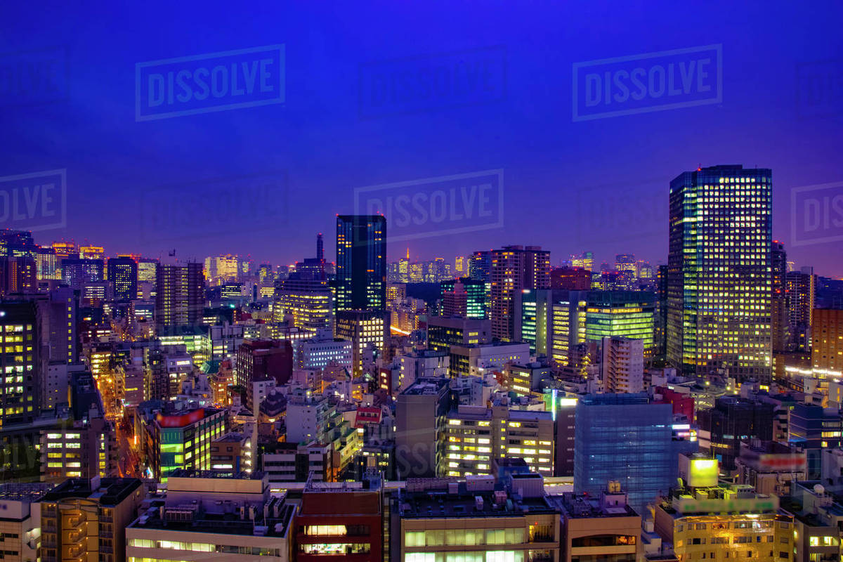 A dawn urban cityscape wide shot. Bunkyo district Suidobashi Tokyo ...