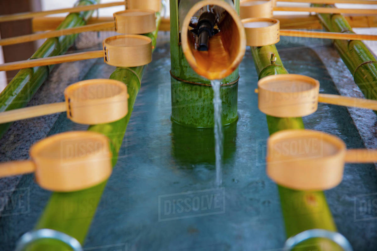 Purification trough at Japanese traditional shrine. Suginami-ku Tokyo ...