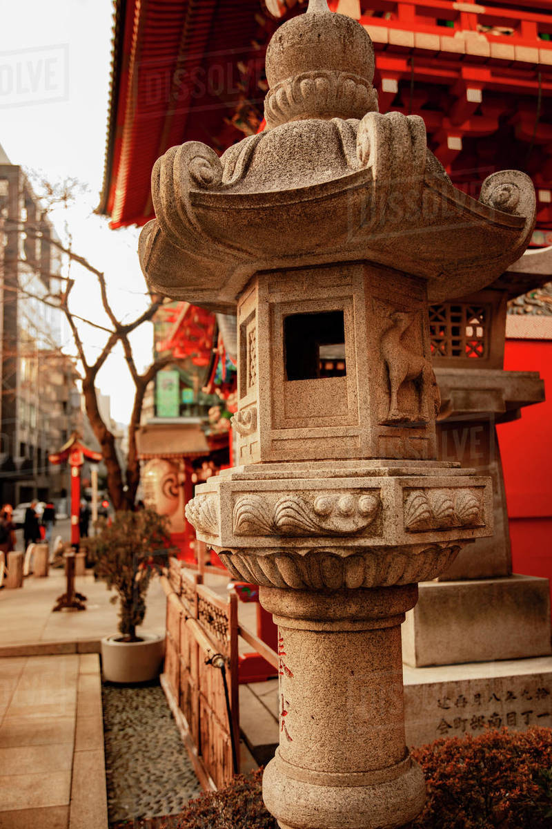Lantern at Japanese traditional shrine. Chiyoda district Tokyo Japan ...