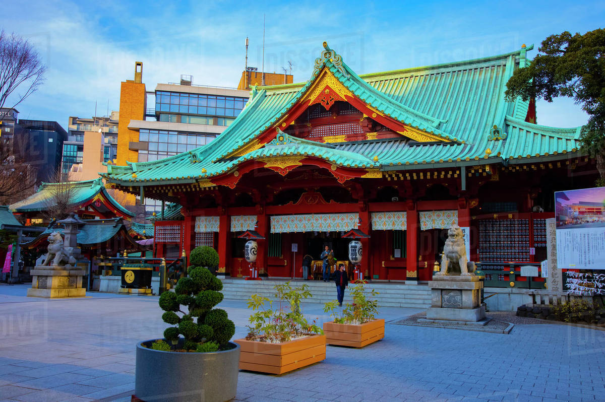 Main temple at Japanese traditional shrine. Chiyoda district Tokyo ...