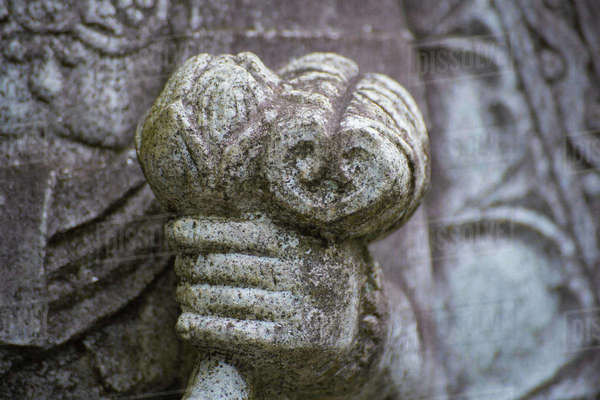 A religious stone statue of Akasagarbha at Japanese buddhism temple ...