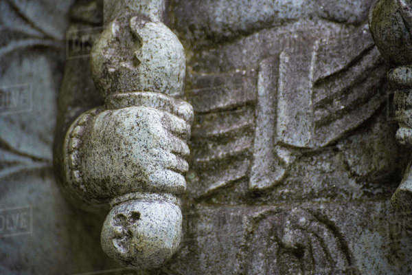 A religious stone statue of Akasagarbha at Japanese buddhism temple ...