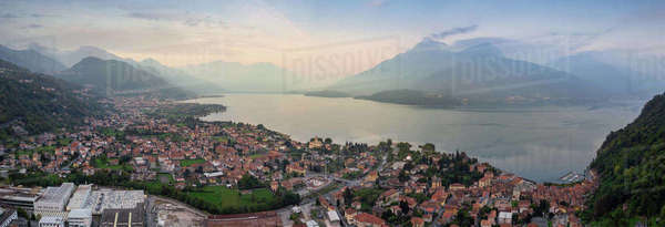Aerial villagescape, of Dongo by Lake Como, Lombardy, Italy - Royalty ...