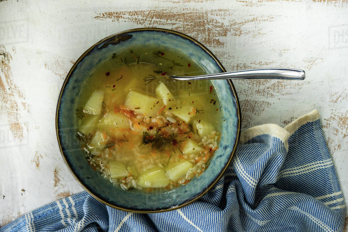 Overhead view of a bowl of vegetable soup - Royalty-free Stock Photo ...