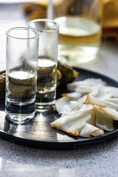 Close-Up of a plate of traditional Ukrainian cured pork fat (salo) with ...