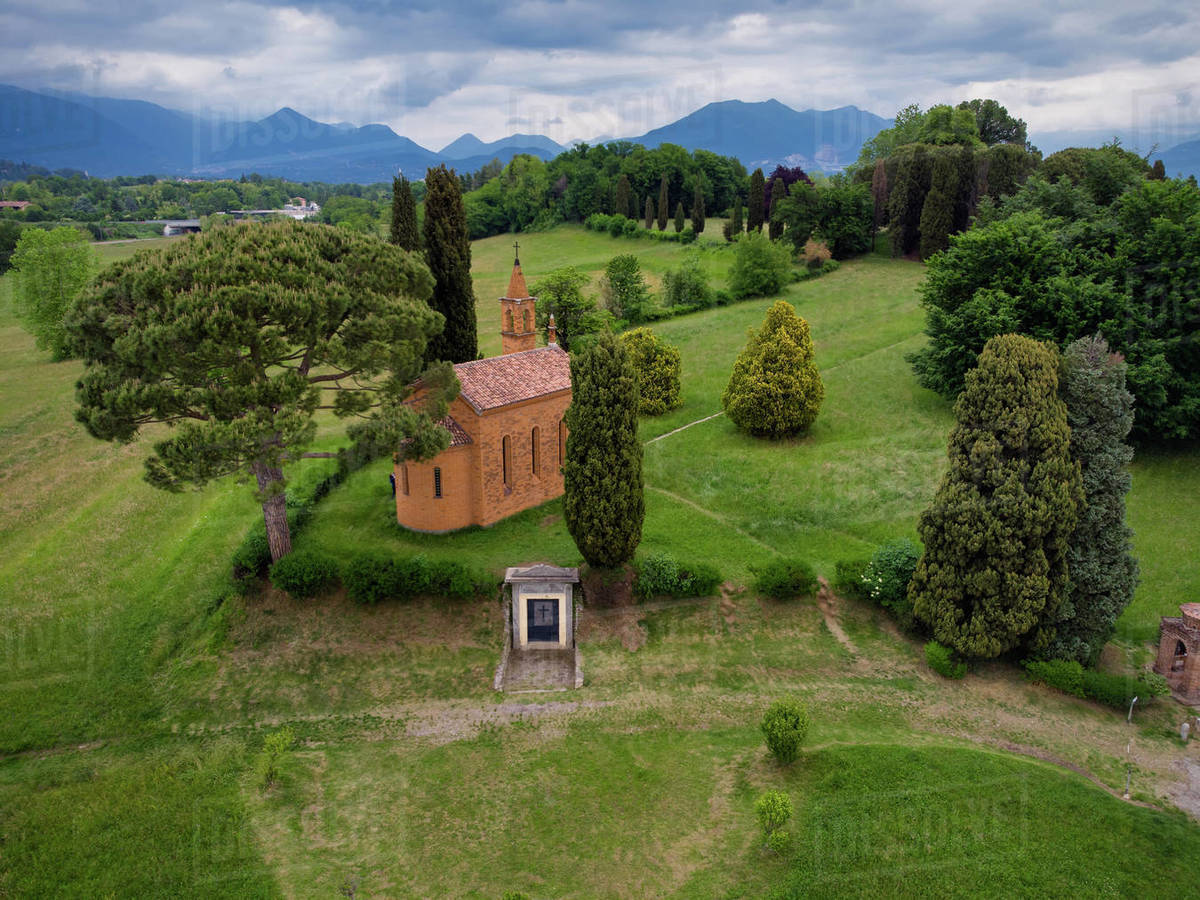 Aerial view of church, Pomelasca, Inverigo, Como, Brianza, Lombardy ...