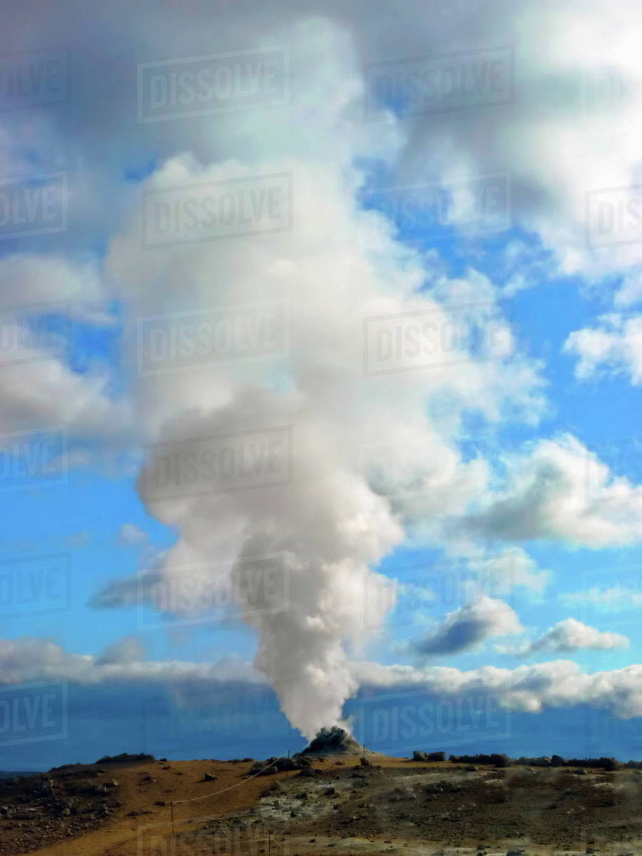 Steam coming out of a geothermal fumarole, Iceland - Stock Photo - Dissolve