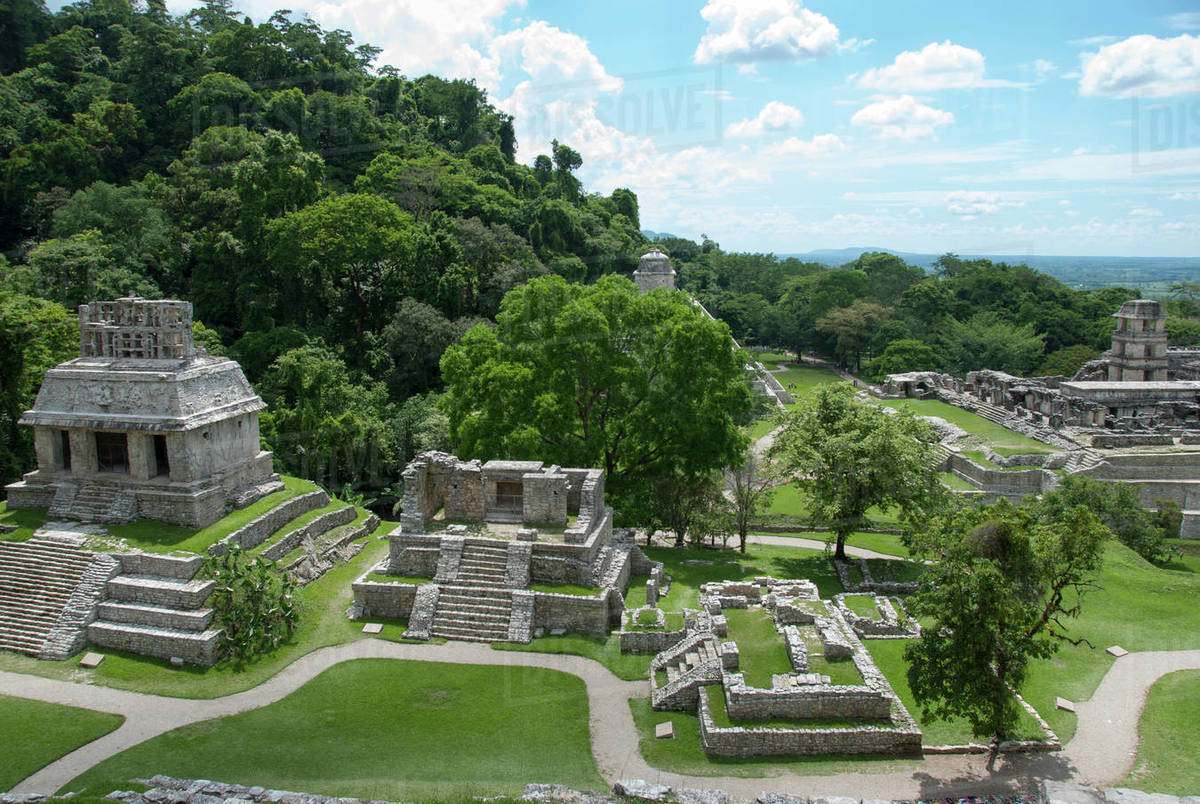 Mexico, Chiapas, Palenque, Elevated view of Temple of the Sun - Royalty ...