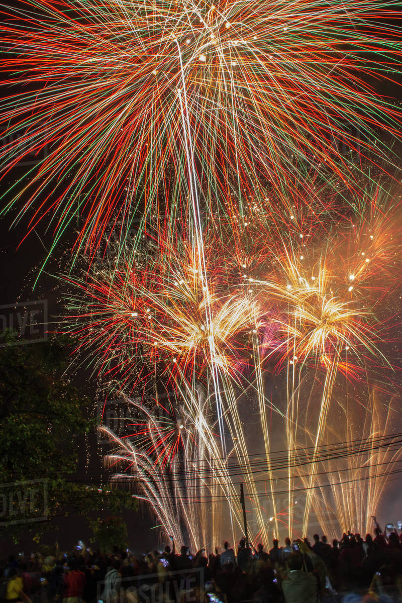 Indonesia, West Java, Bandung, Sky full of fireworks - Stock Photo ...