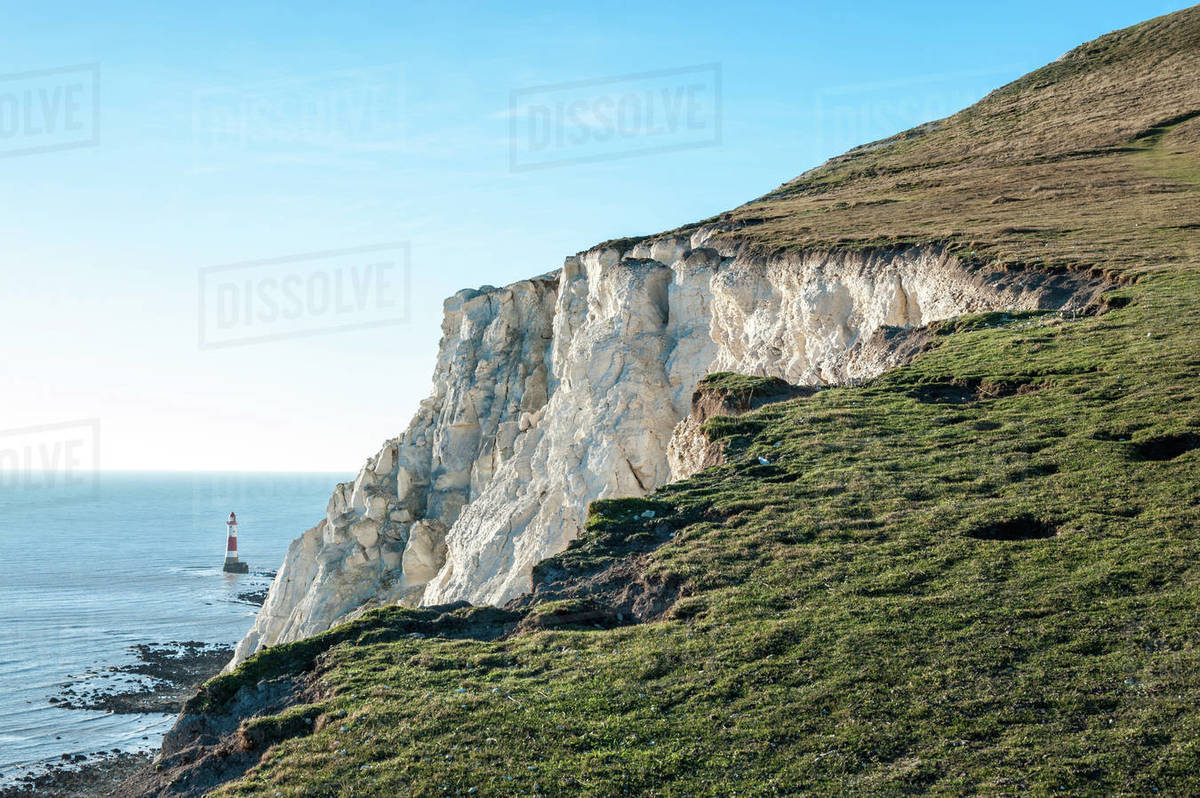 United Kingdom, England, East Sussex, Beachy Head lighthouse with Seven ...