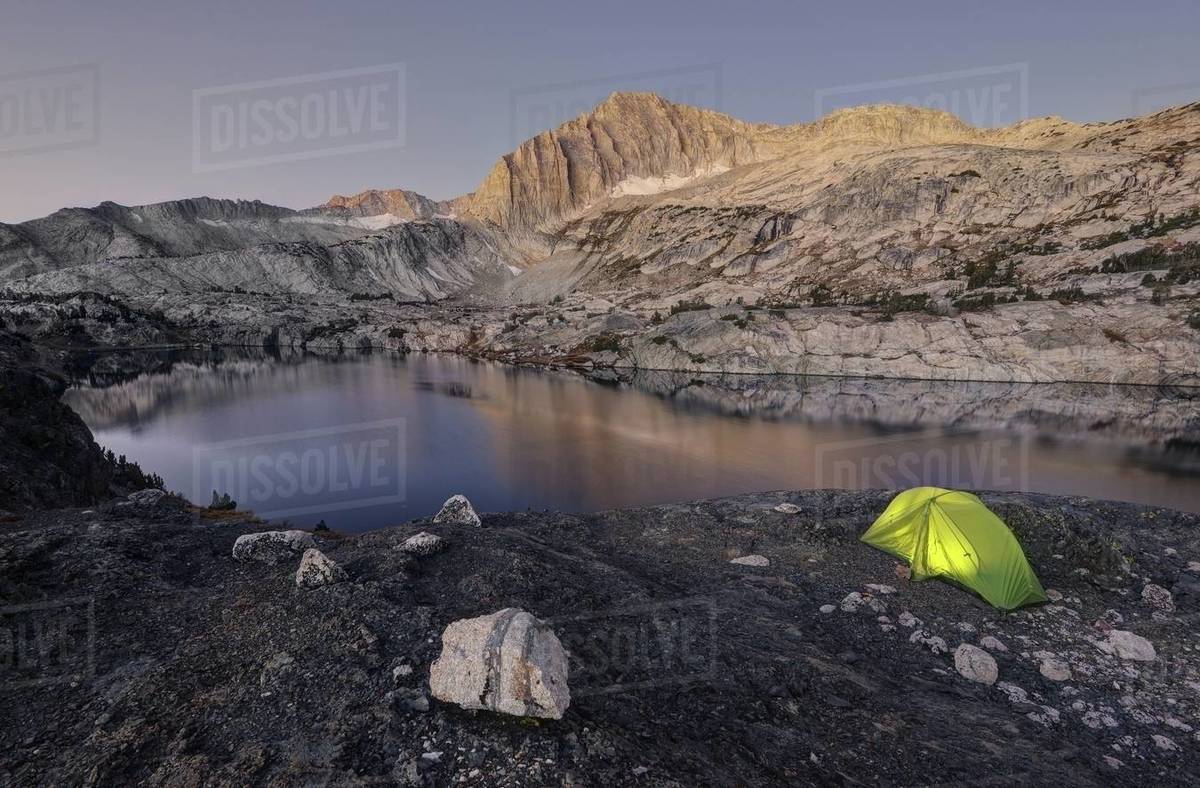 USA, California, Inyo National Forest, Camping by Steelhead Lake ...