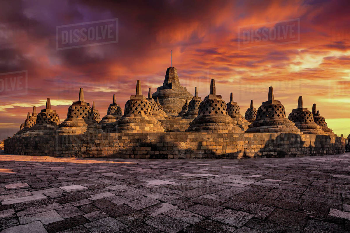 Sunrise at Borobudur, Magelang, Central Java, Indonesia - Royalty-free ...