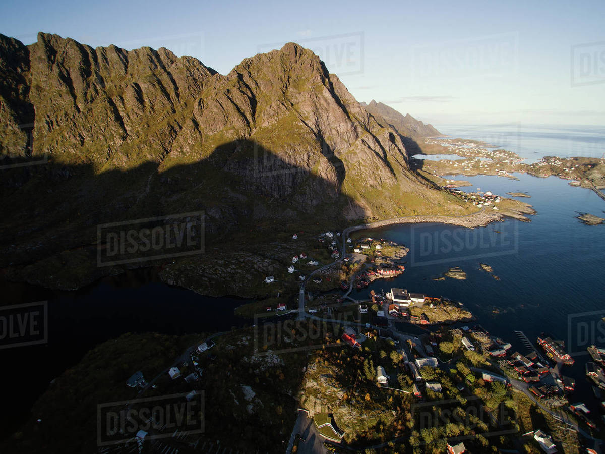Aerial view of Aa village, Moskenes, Lofoten Islands, Norway - Stock ...
