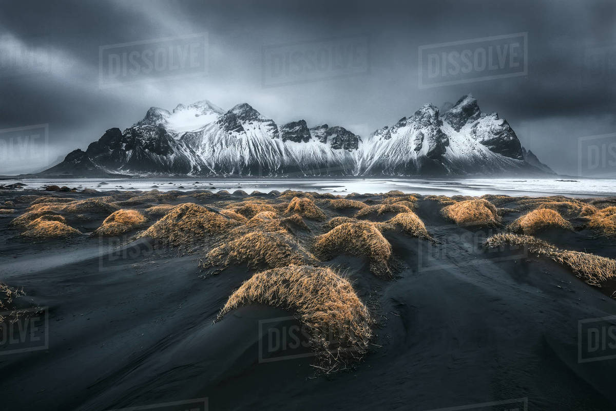 Vestrahorn and black sand beach, Stokksnes, South East Iceland, Iceland ...