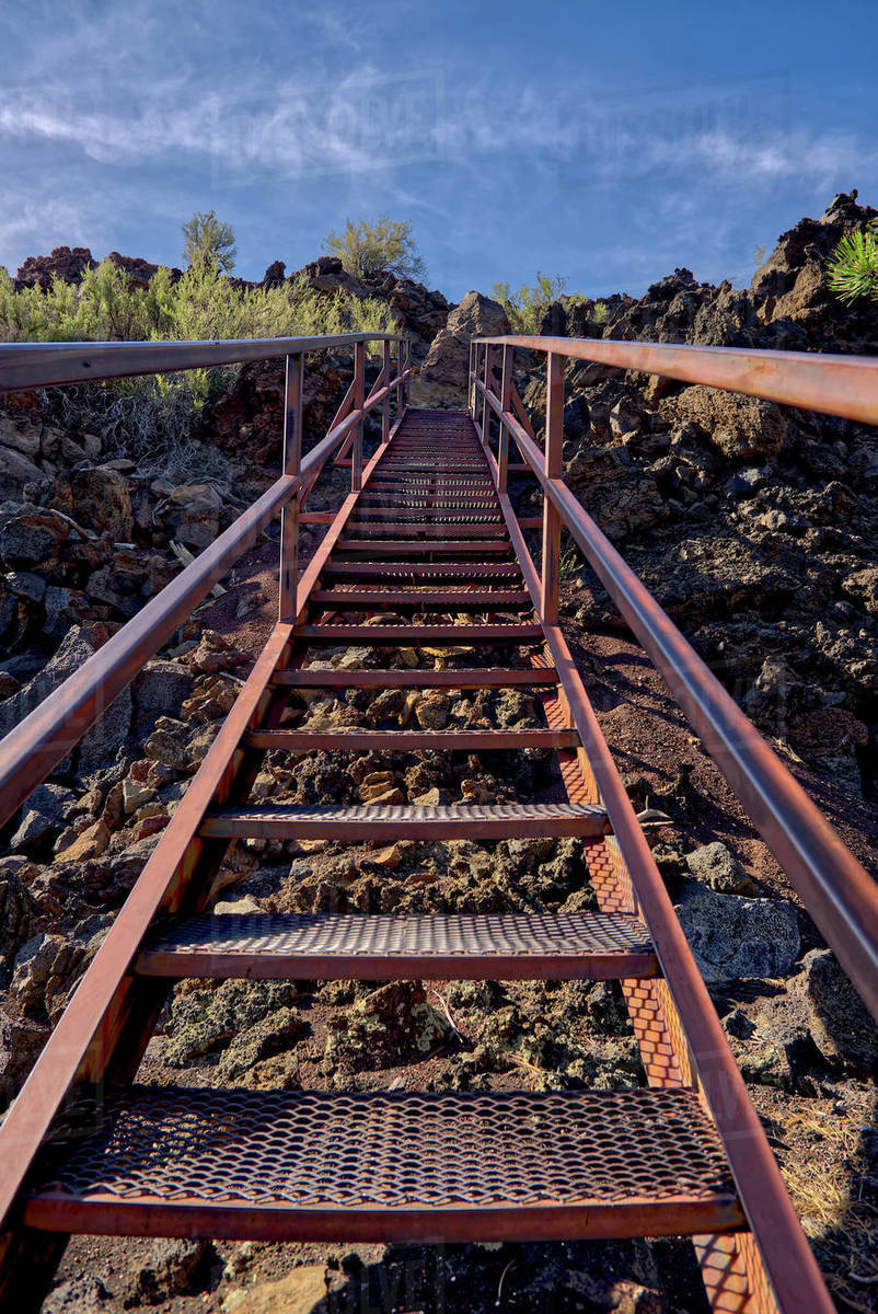 Steps leading out of a lava pit, Lava Flow Trail, Sunset Crater ...