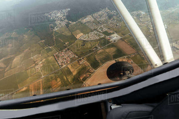 Aerial view from inside the cockpit of a small plane - Royalty-free ...