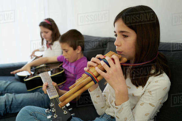 Group of young kids playing music instruments - Royalty-free Stock ...