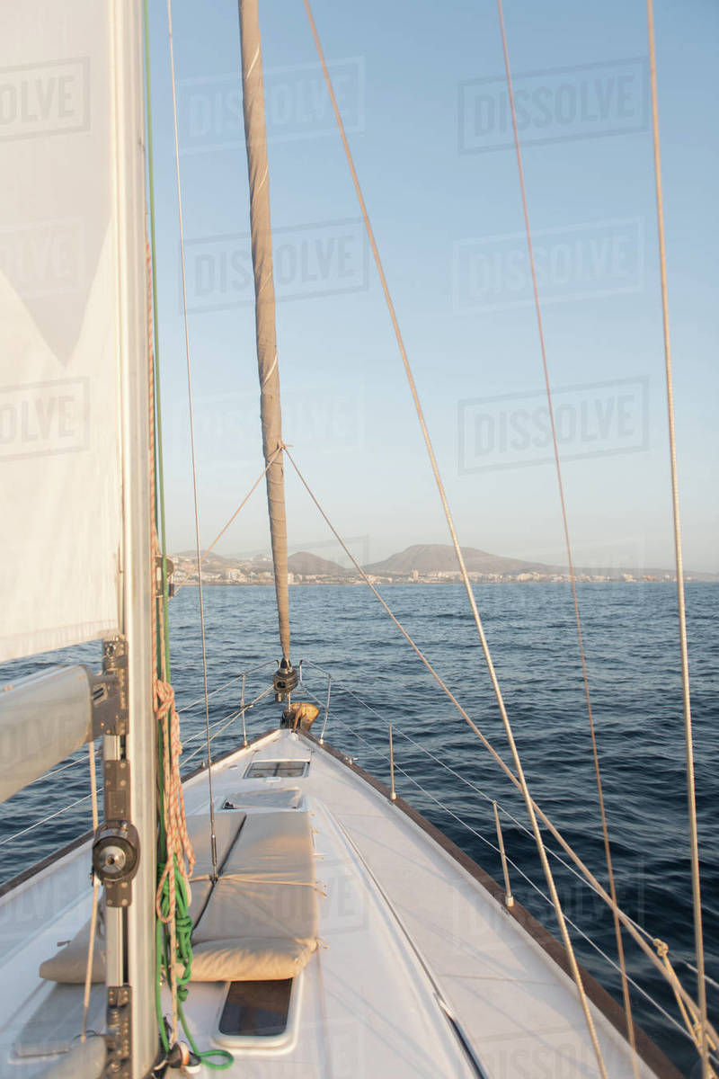 deck of expensive boat floating on waving sea in sunny day - Royalty ...