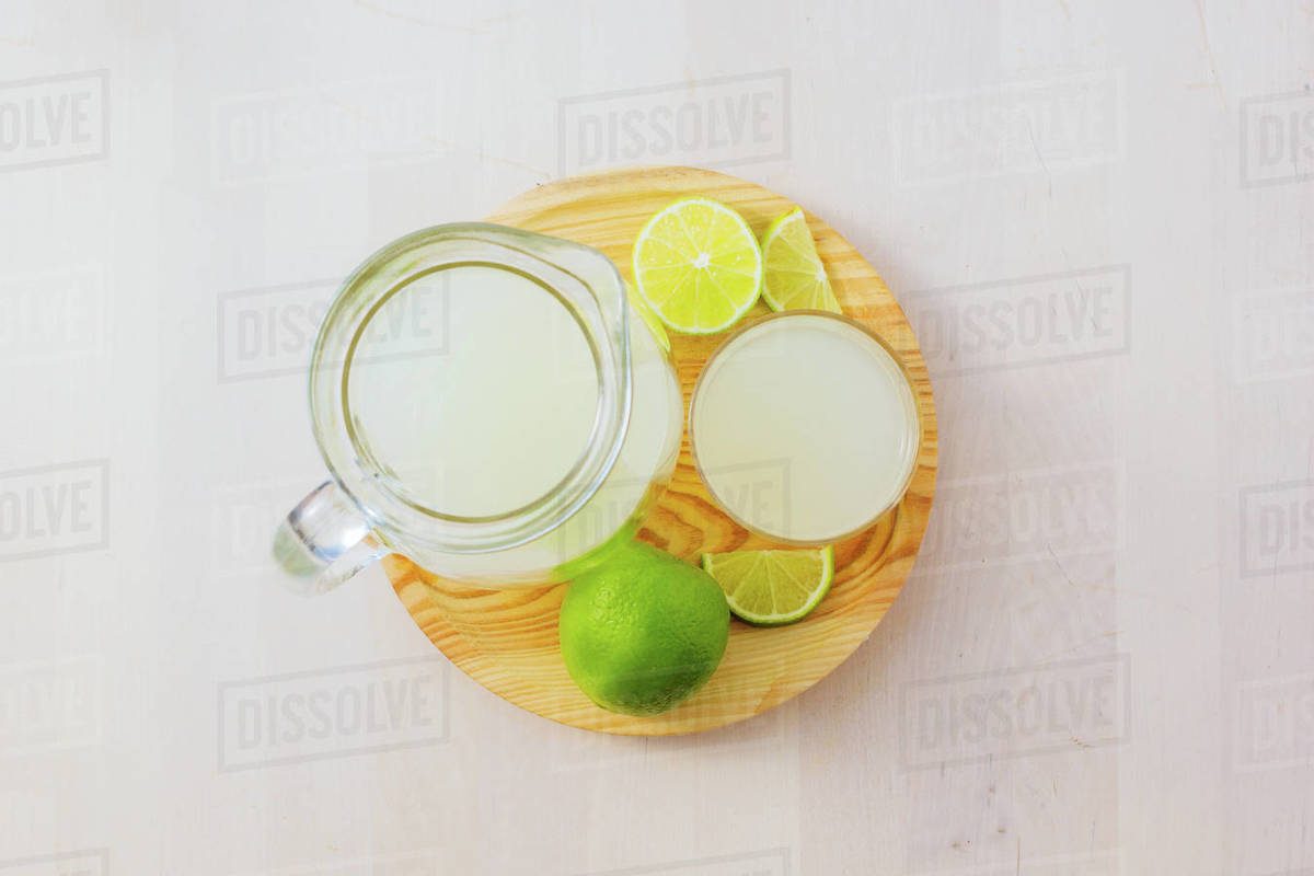 From above top view of homemade refreshing lemonade in server in ...