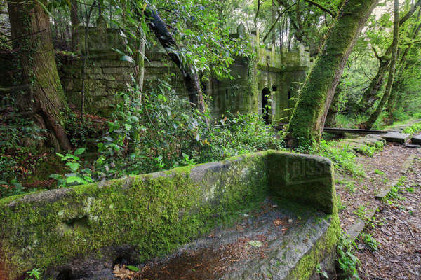 Fantastic castle in the Galician mythological mountains, Aldan, Spain ...