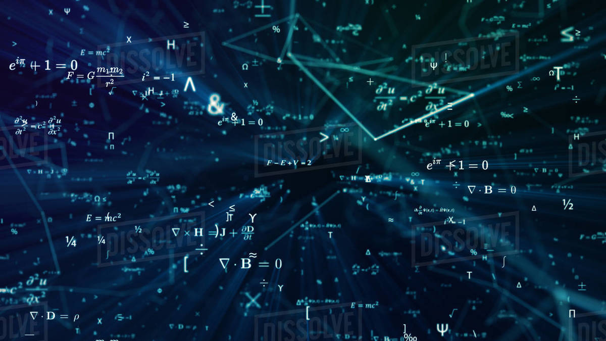 Digital futuristic illustration with math and physics formulae in mesh ...