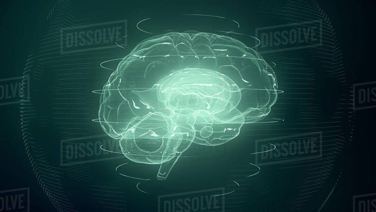 Futuristic cyan digital brain in cyberspace with eurons firing in MRI ...