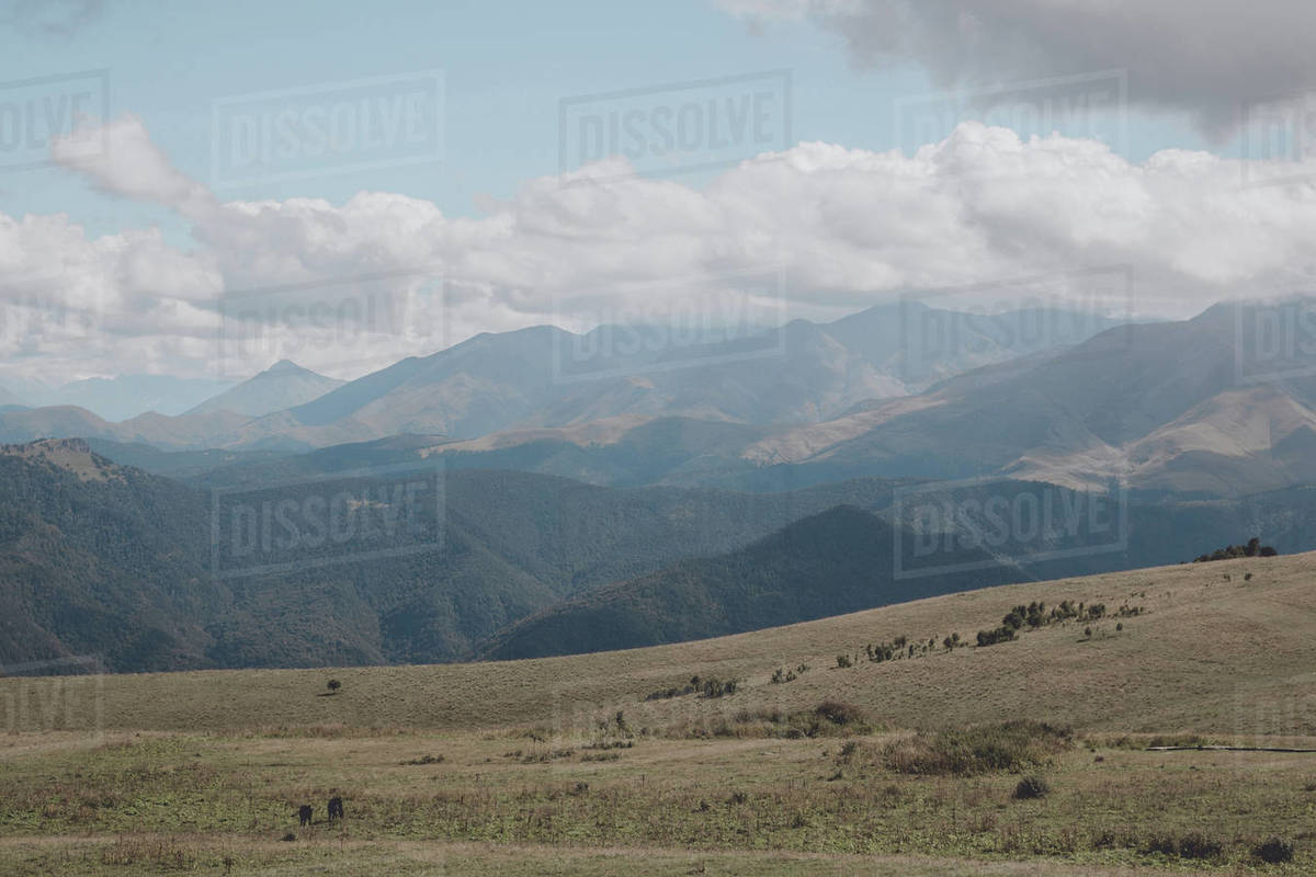 Panorama view of mountains and valley scenes in national park Dombay ...