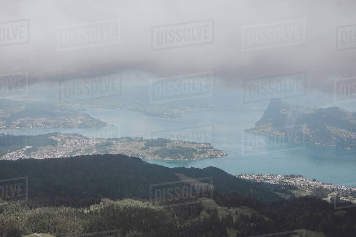 Panorama view of Lucerne lake and mountains scene in Pilatus of Lucerne ...