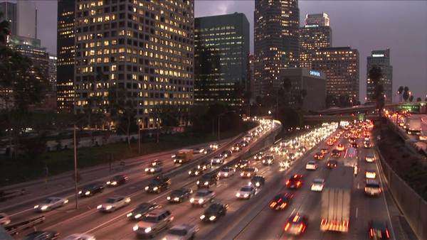 Heavy traffic on Freeway at night in Los Angeles, United States - Stock ...