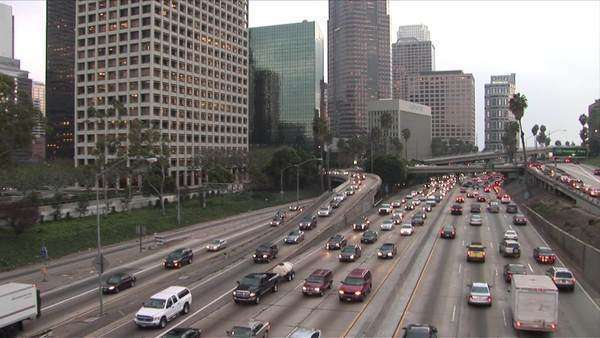 View of heavy traffic on Freeway in Los Angeles, United States - Stock ...