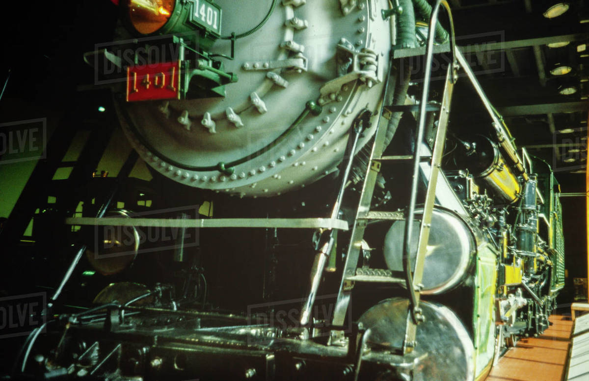 NEW YORK, UNITED STATES MAY 1970: Locomotive of an old train in 70's ...