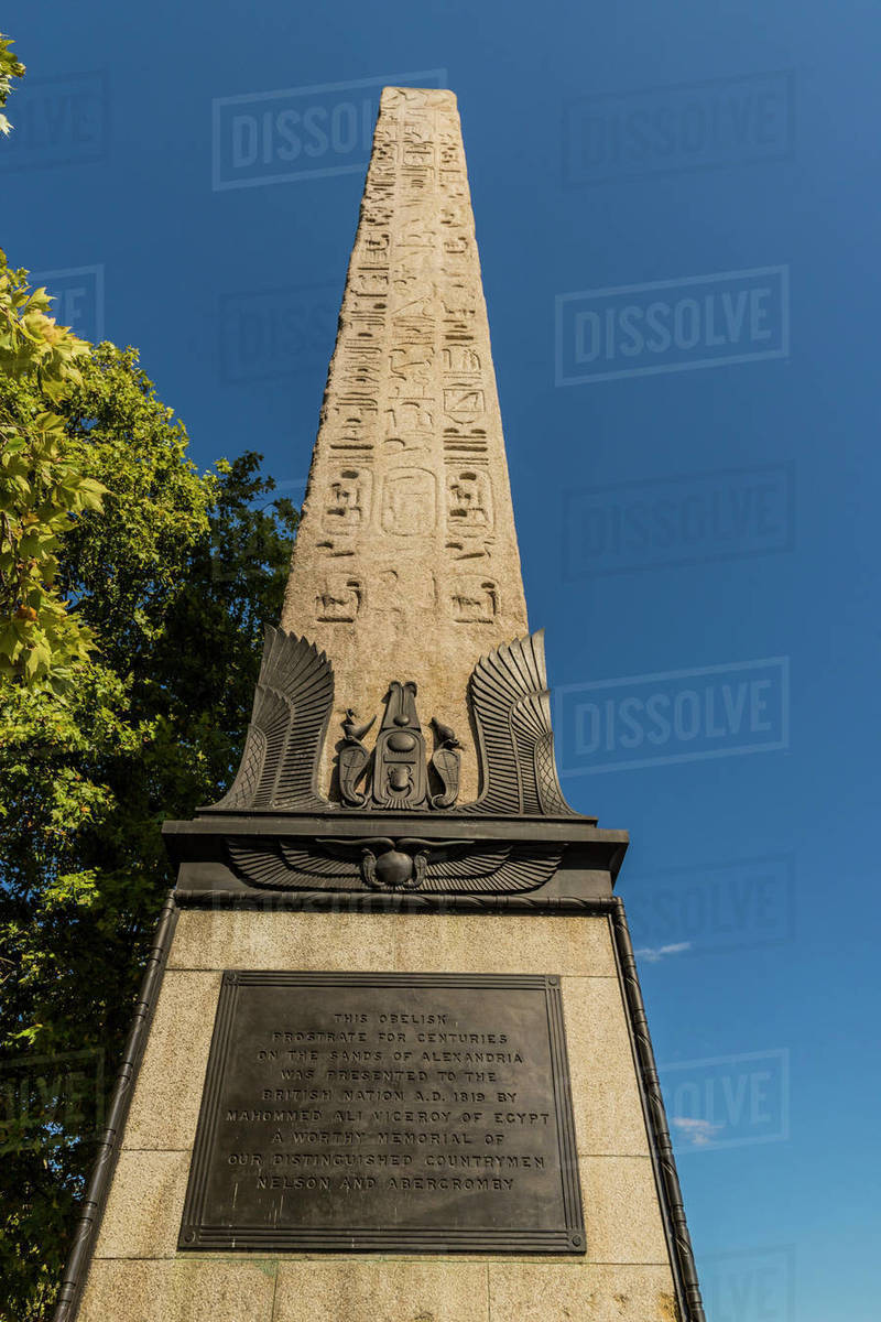 Cleopatra's Needle and the plaque to Erasmus Wilson at its base, London ...