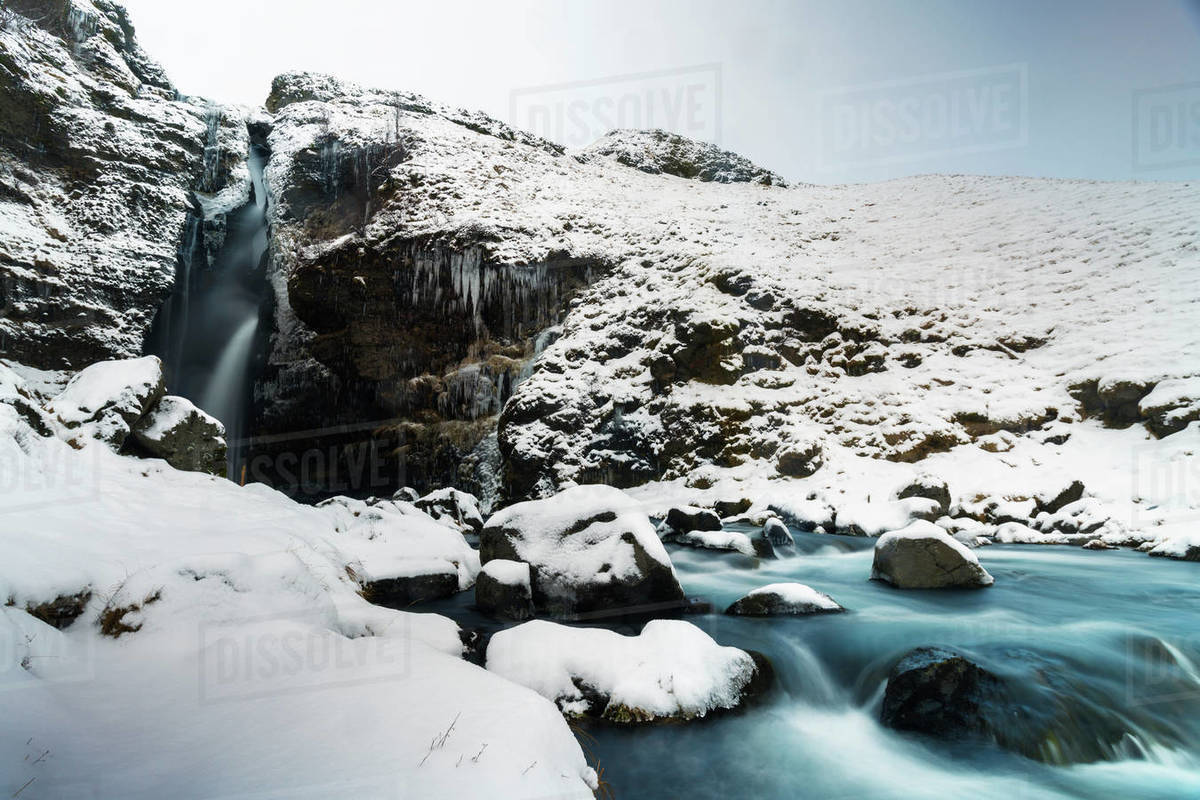 Gluggafoss waterfall in winter, Iceland, Polar Regions - Royalty-free ...