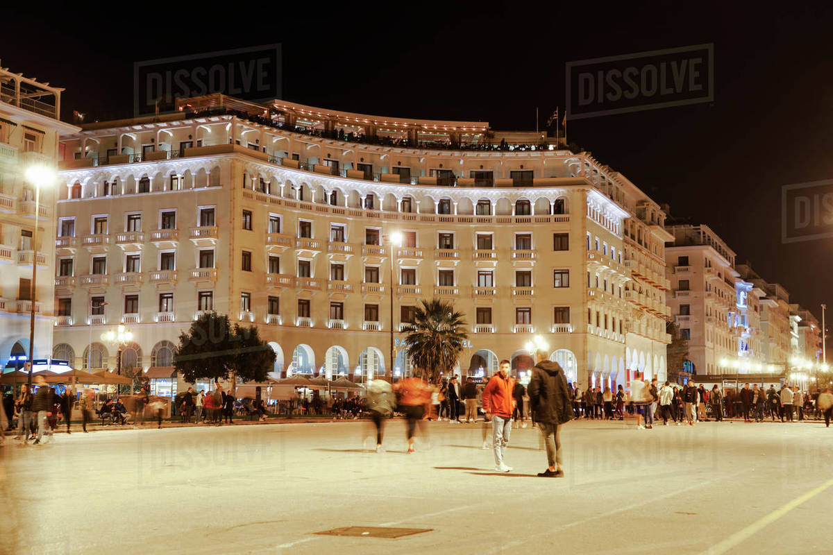 Aristotelous Square, the main square with illuminated historical ...