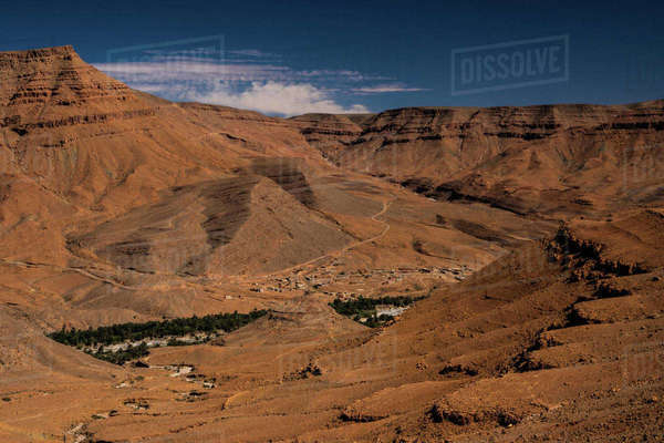 Aerial view of Ziz valley on the boundary of the High Atlas, Morocco ...
