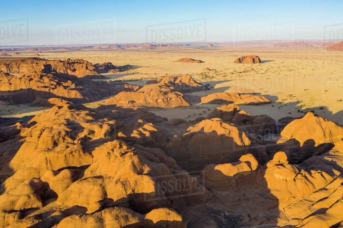 Aerial of the Ennedi Plateau, UNESCO World Heritage Site, Ennedi region ...