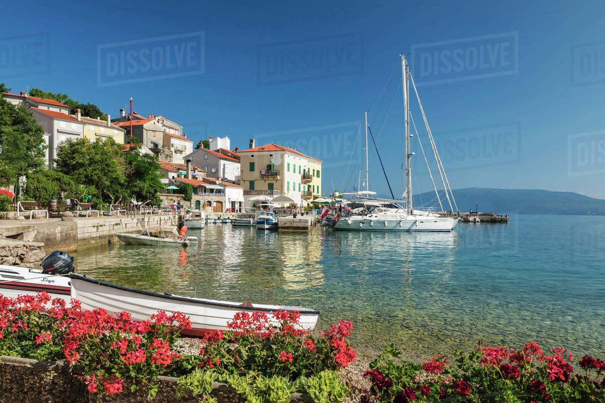 Fishing boats at the port, Valun, Cres Island, Kvarner Gulf, Croatia ...