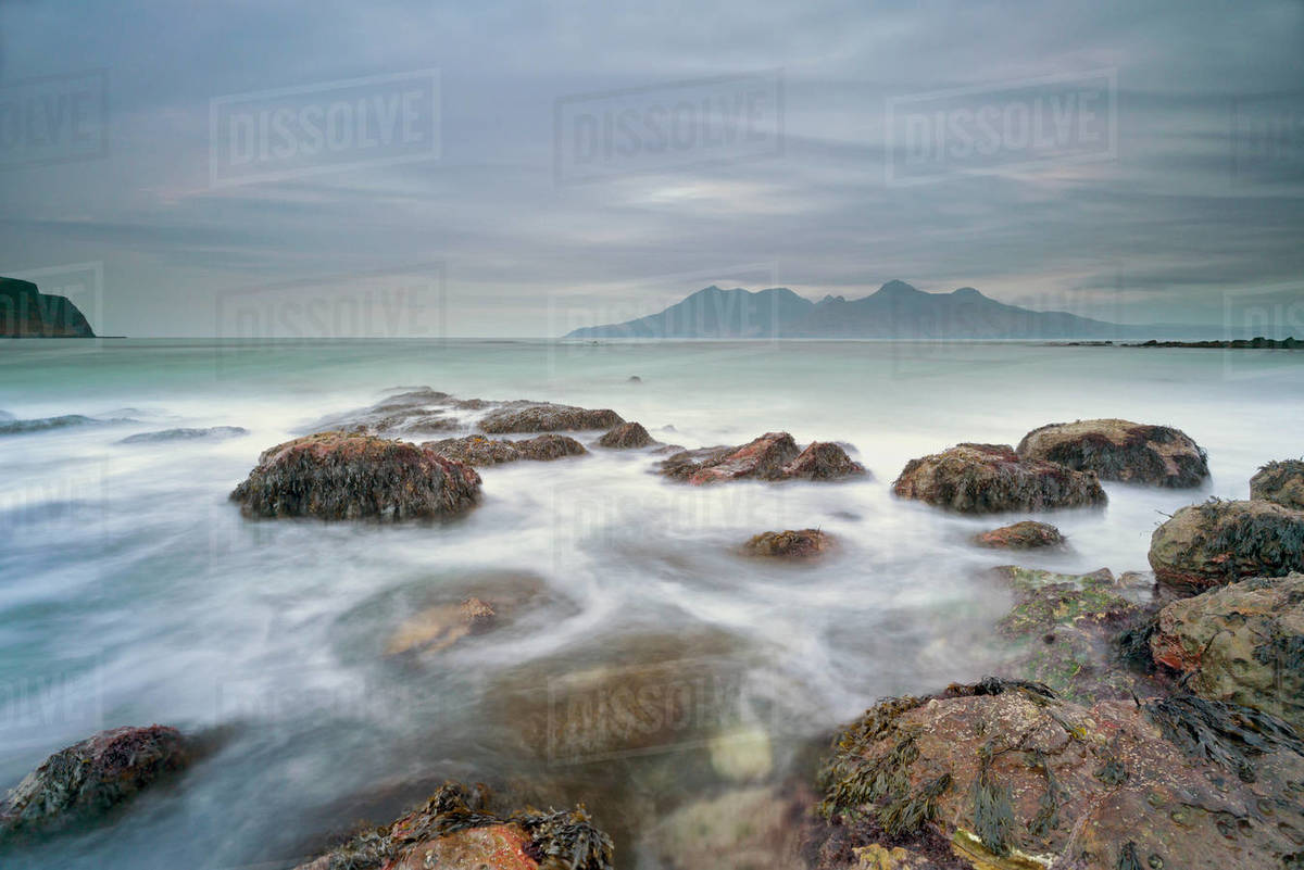 The Isle of Rhum from Laig Bay, Cleadale, Isle of Eigg, Small Isles ...