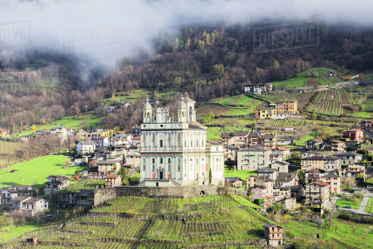 Santa Casa church in spring, Tresivio, Valtellina, Lombardy, Italy ...