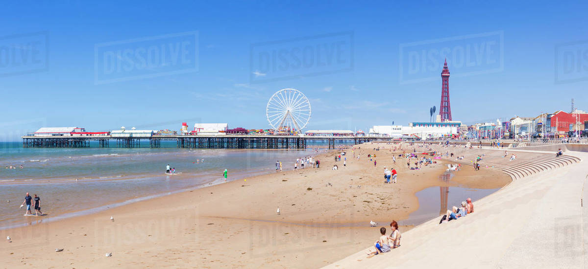 Blackpool Tower, Blackpool Beach, Blackpool Central Pier with ...