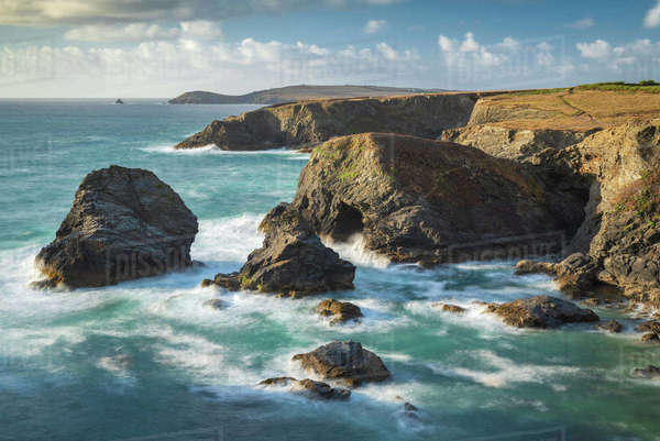 Dramatic coastal scenery near Trevose Head on the North Cornish coast ...