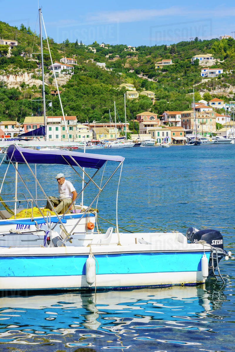 The pretty town of Gaios, the main port and harbour on the island ...
