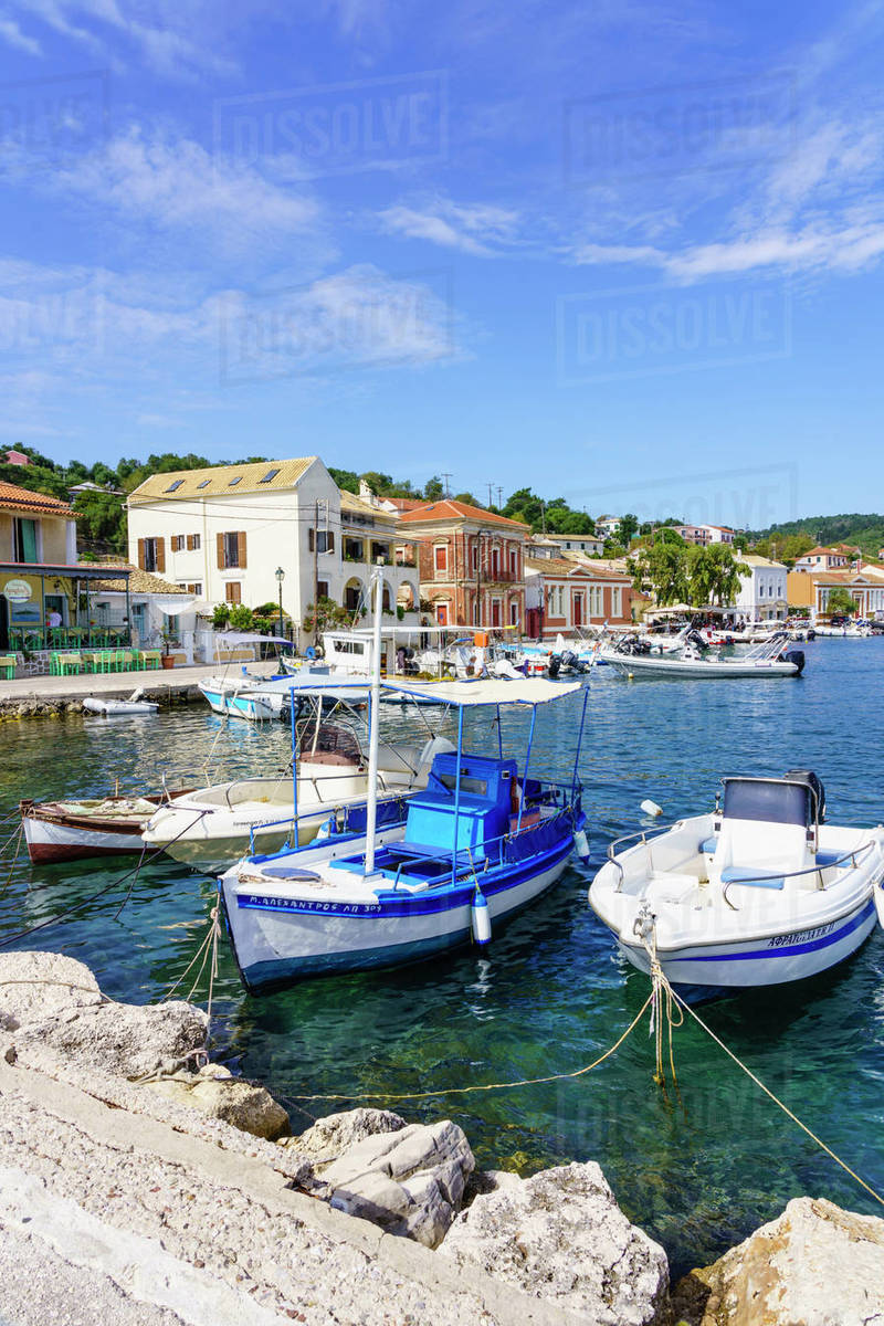 The pretty town of Gaios, the main port and harbour on the island ...